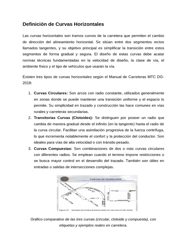 Definición y Tipos de Curvas Horizontales | PDF | Curva | La carretera