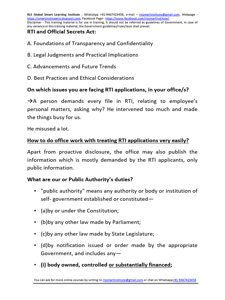 RTI Act Training: Best Practices Guide | PDF | Salary | Justice