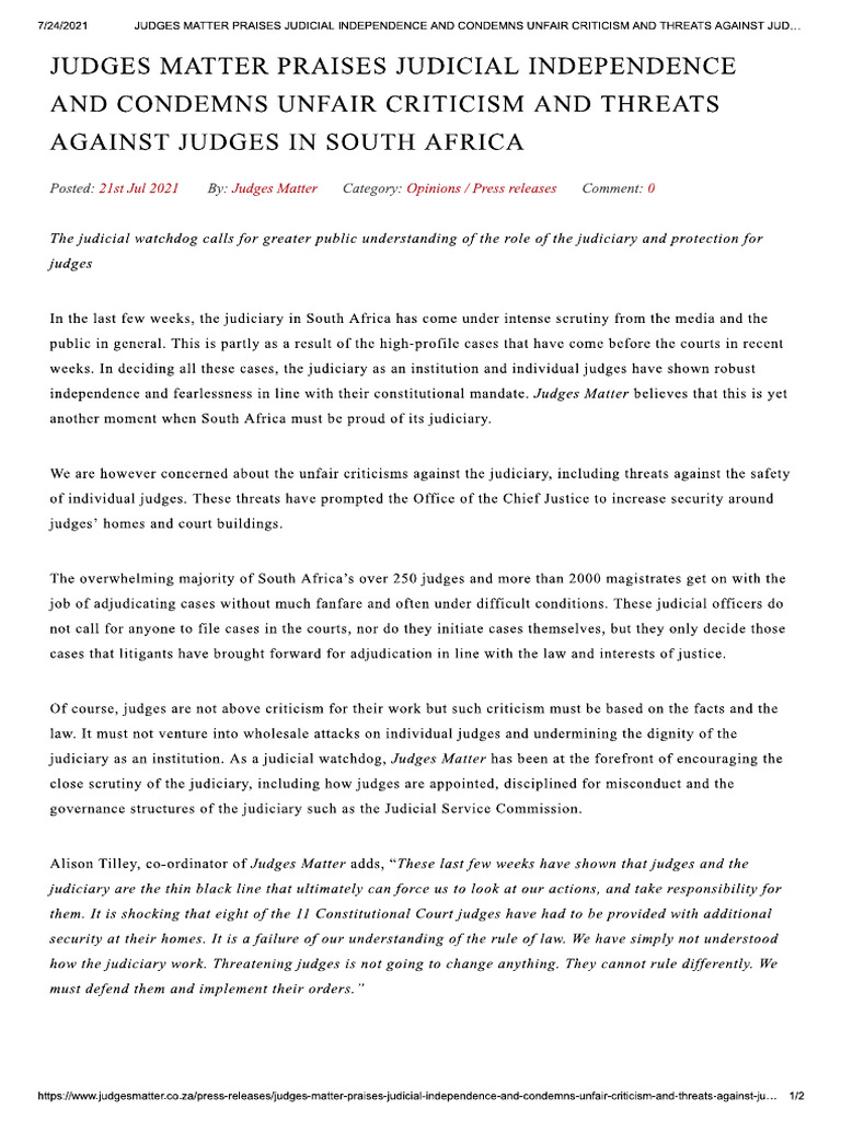Judicial Independence - Judges Matter | PDF