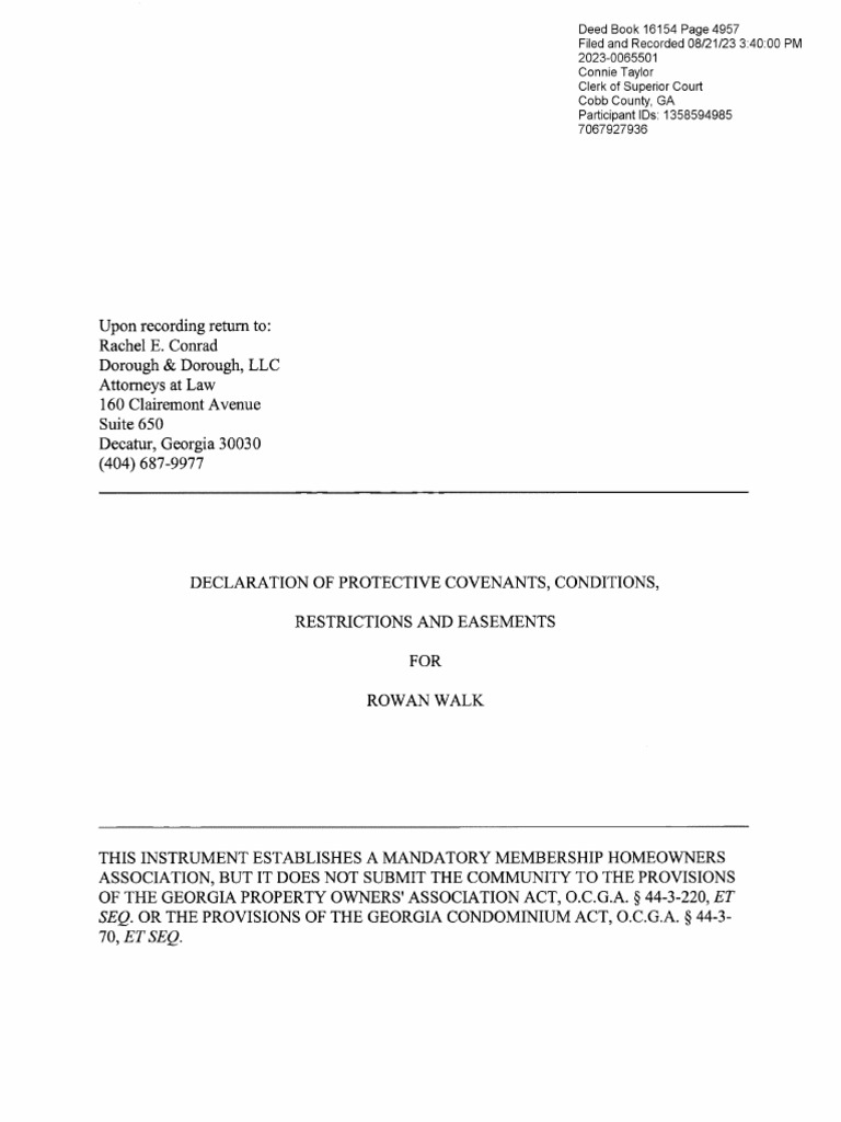 Rowan Walk HOA Declaration Aug 9 2023 | PDF
