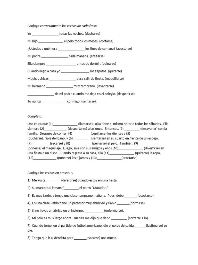 Ejercicios Reflexivos | PDF