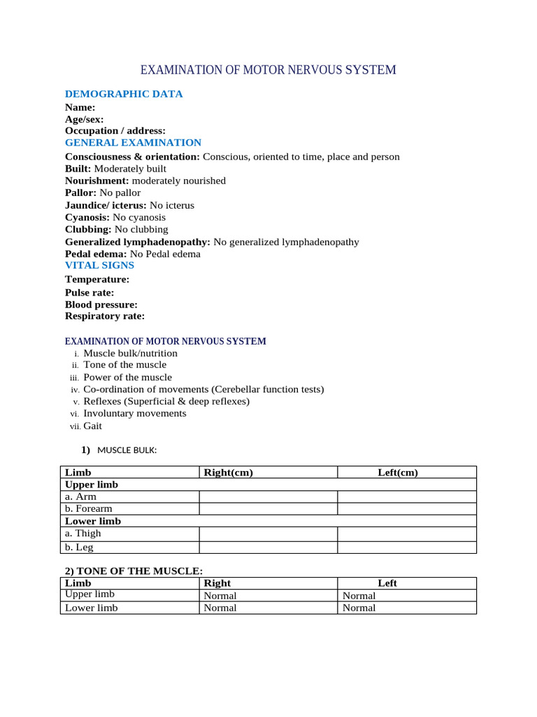 Examination of Motor Nervous System-New | PDF | Anatomical Terms Of ...