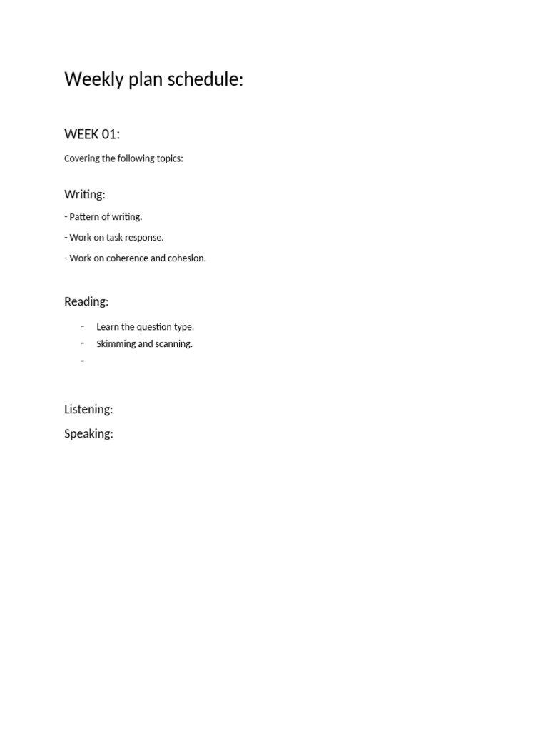 Weekly Plan Schedule | PDF