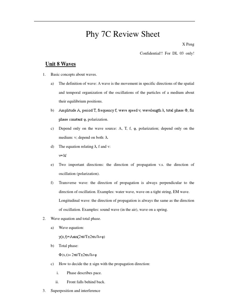 7C ReviewSheet | PDF | Waves | Magnetic Field