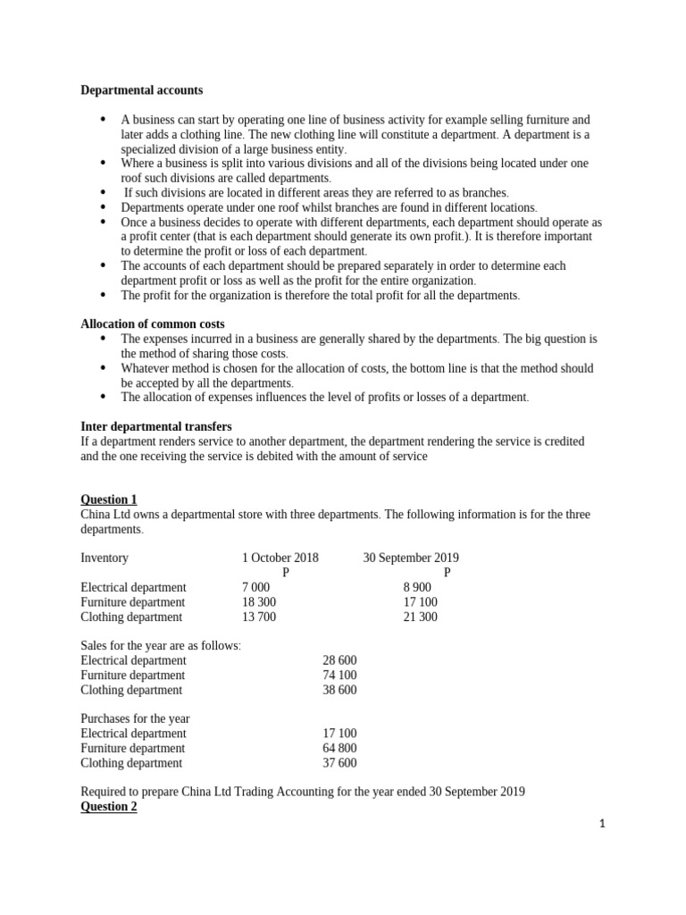 Departmental Accounts and Cost Allocation | PDF | Expense | Debits And ...