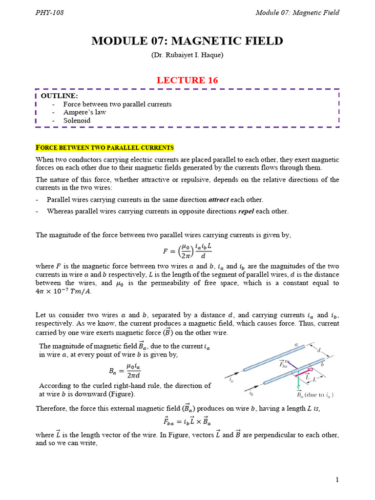 LECTURE 16 (NOTE) - Module 07 - Magnetic Field | PDF | Magnetic Field ...