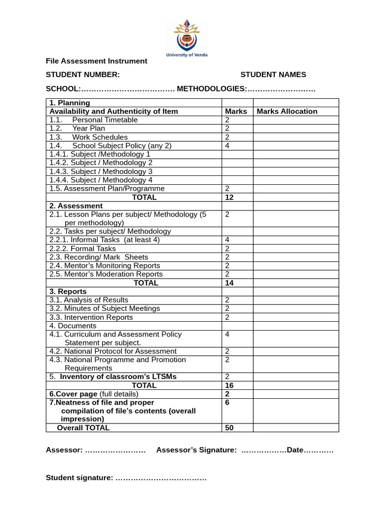 Teacher's File Assessment Instrument | PDF