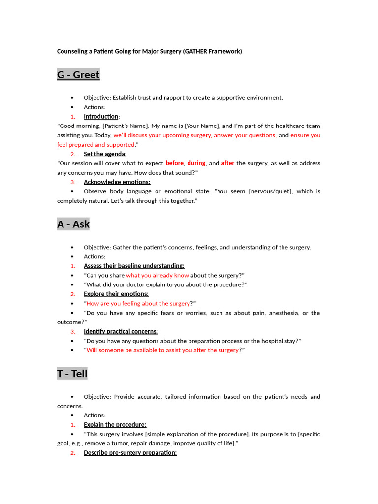 Major Surgery Counseling | PDF | Surgery | Diseases And Disorders