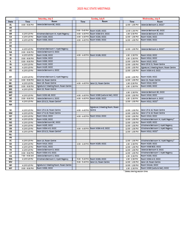 2025 NLC State Meeting Schedule - 0604 | PDF