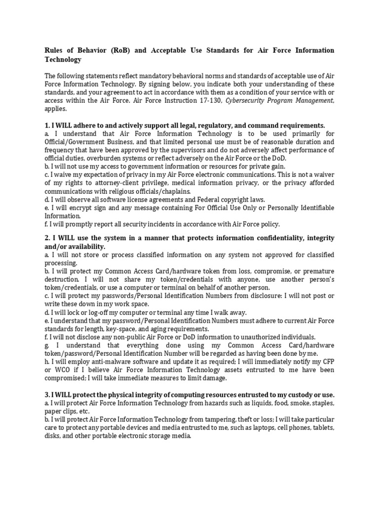 Air Force IT Use and Behavior Standards | PDF | Computer Security ...