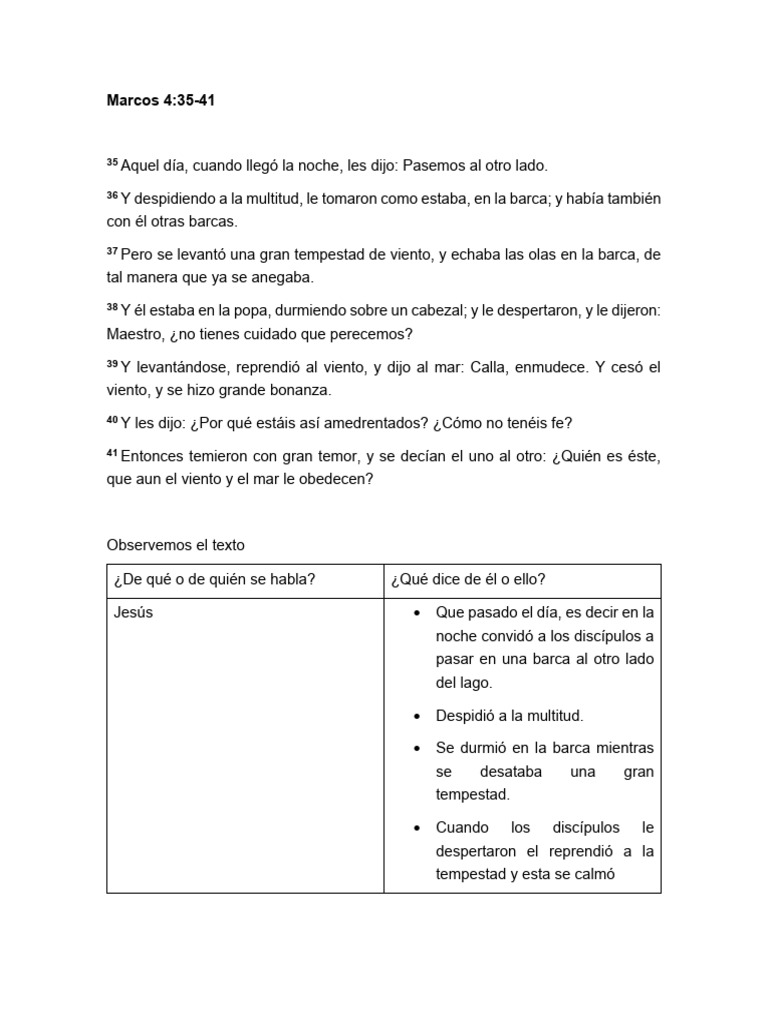 Devocional Marcos 4 Jesus Clama La Tempestad | PDF