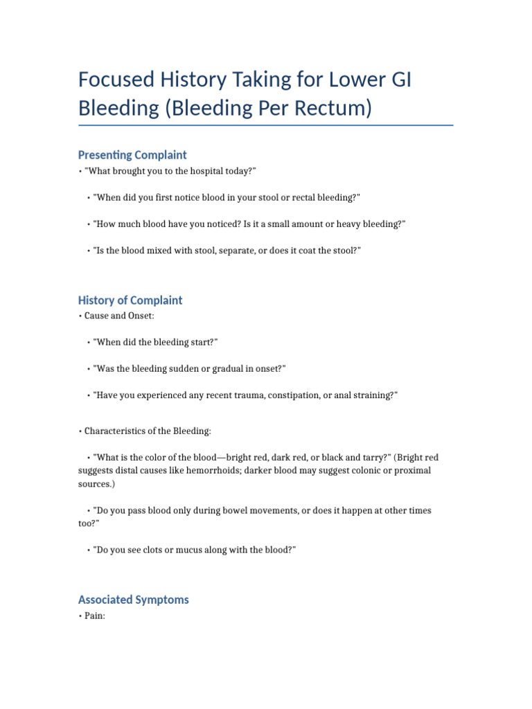 Lower GI Bleeding: Focused History Taking | PDF | Hemorrhoid | Diseases ...