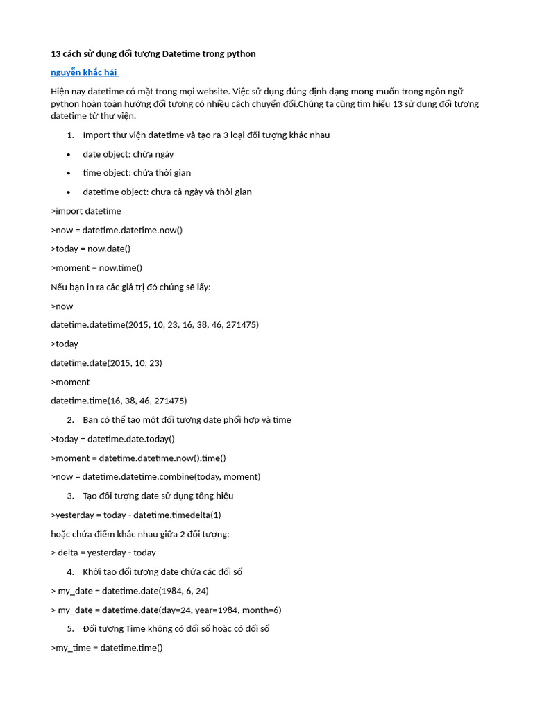 13 Cách Sử Dụng Đối Tượng Datetime Trong Python | PDF