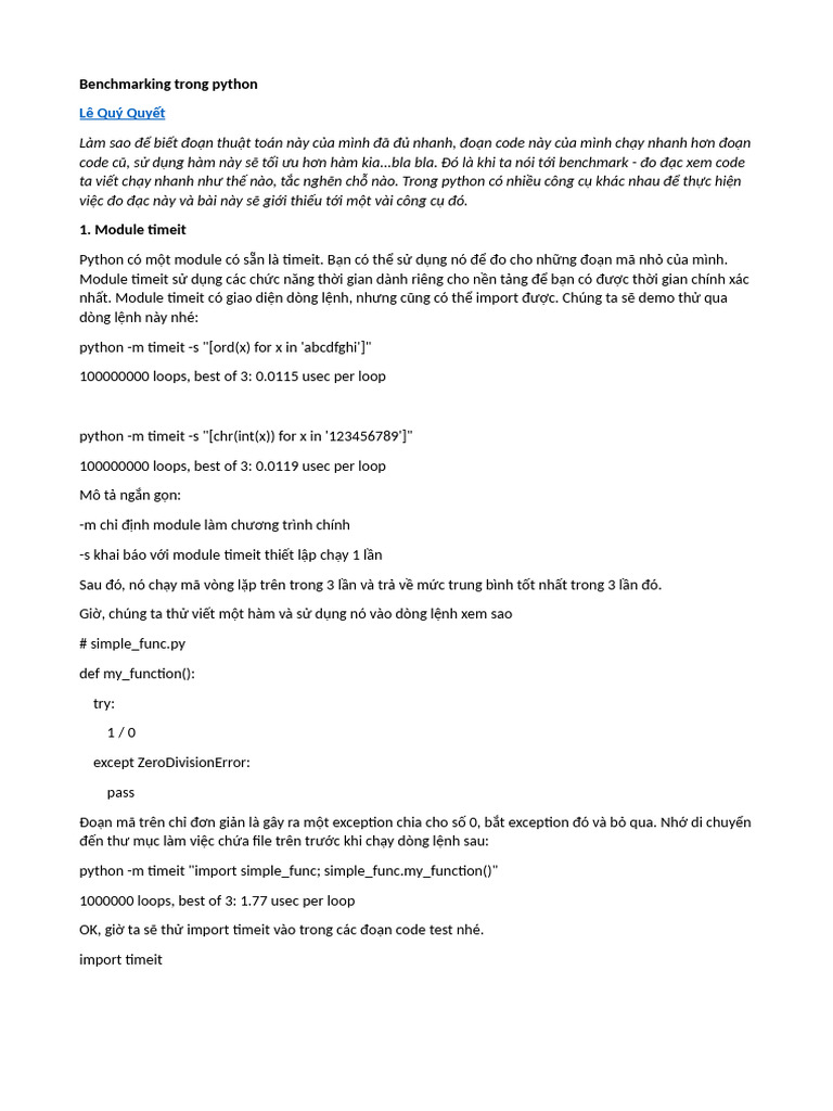 Benchmarking Trong Python | PDF