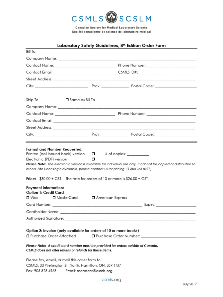 Laboratory Safety Guidelines Order Form 8 The Dition | PDF | Credit Card | Service Industries