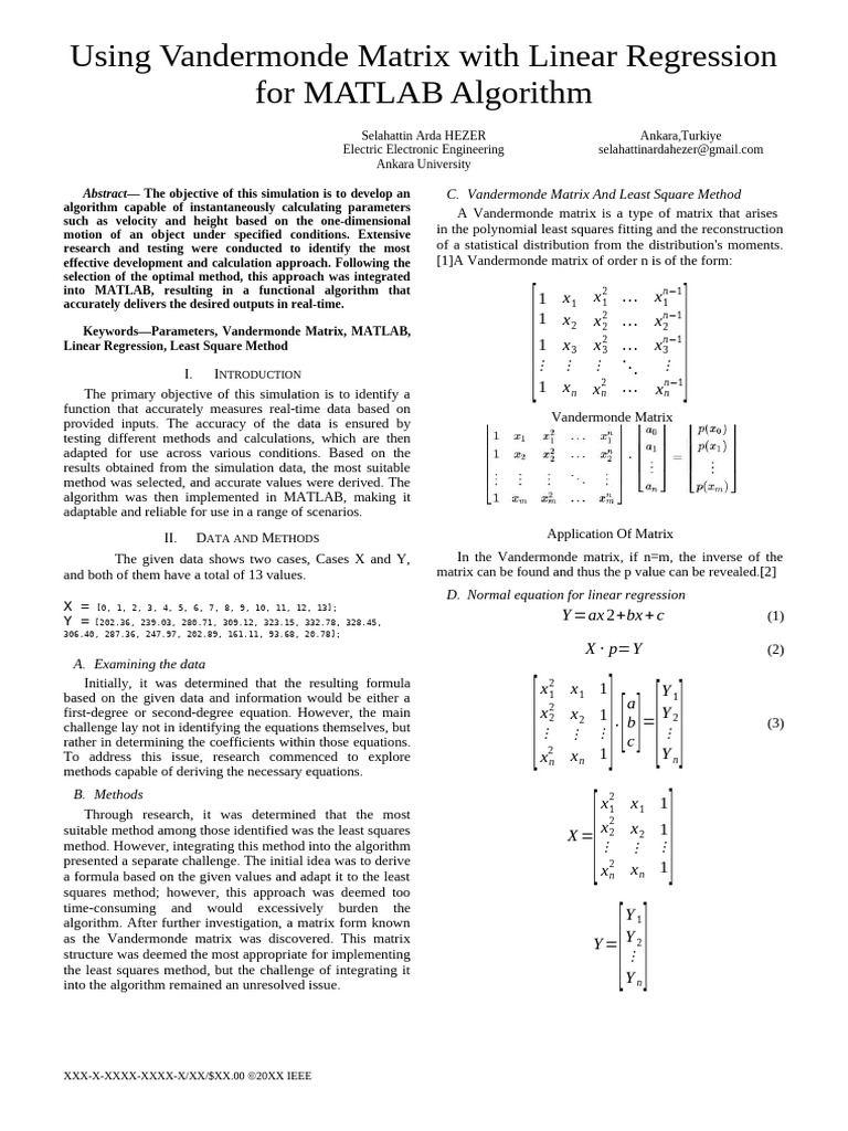 Vandermonde Matrix in MATLAB Regression | PDF | Matrix (Mathematics ...