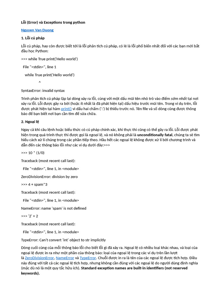 L I (Error) Và Exceptions Trong Python | PDF