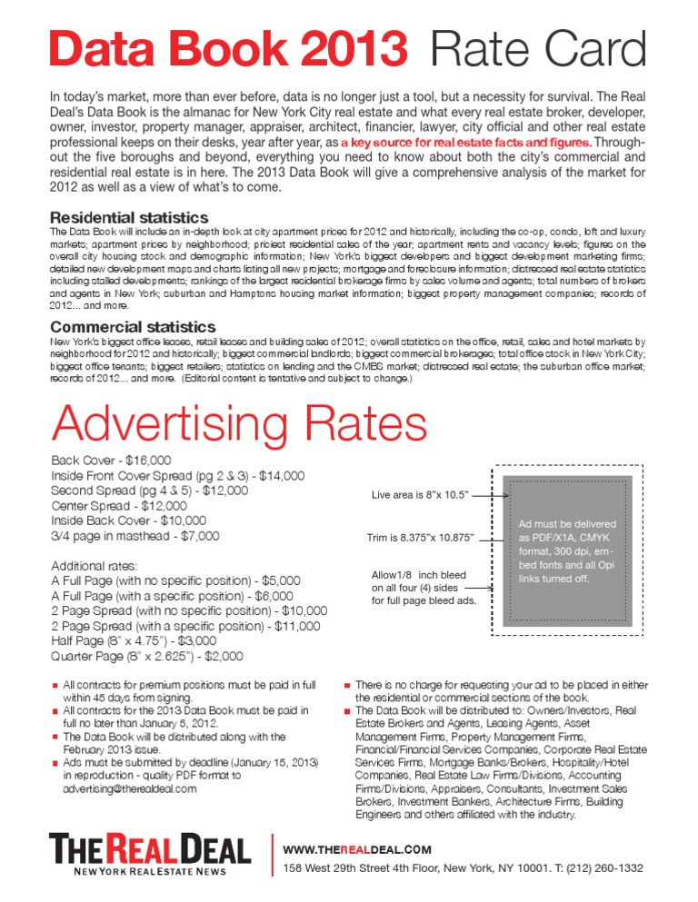 2013 Data Book Rate Card | PDF | Property Management | Real Estate Law