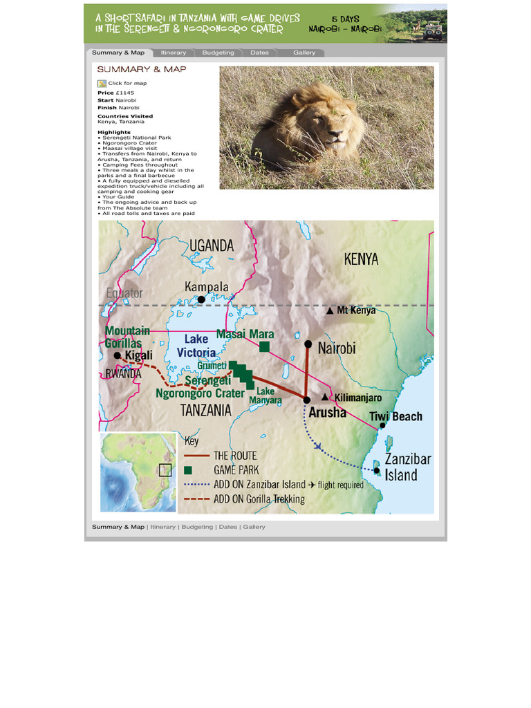 Absolute Africa Serengeti and Ngorongoro Crater Nairobi To Nairobi | PDF