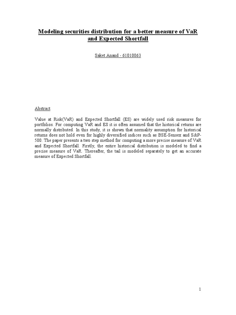Improved VaR and Expected Shortfall Modeling | PDF | Value At Risk ...