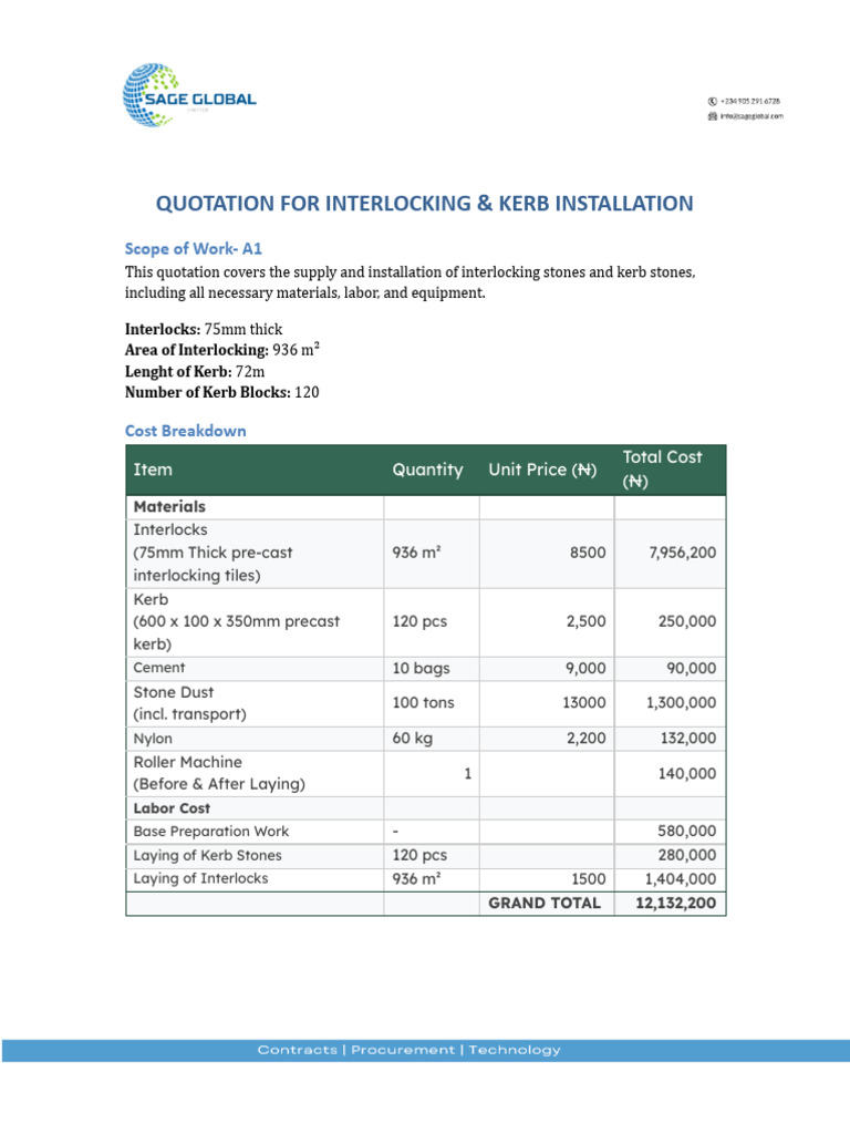 Interlocking & Kerb Installation Quotes | PDF | Building Materials ...
