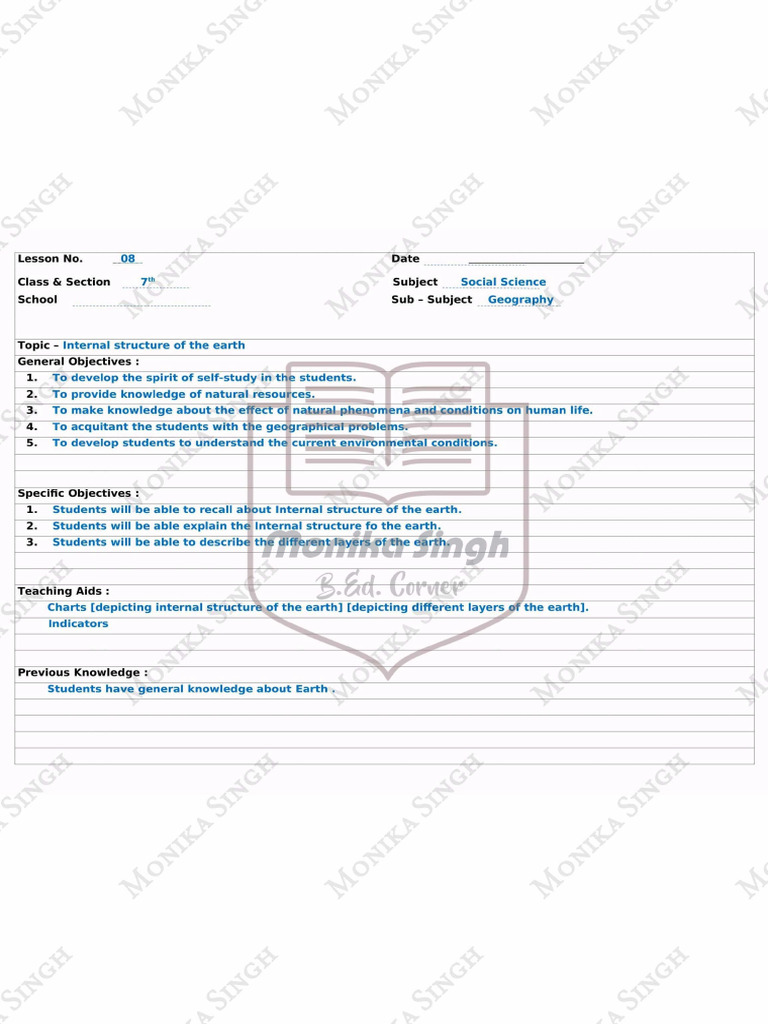 SST Lesson Plan - 8 (Eng) | PDF