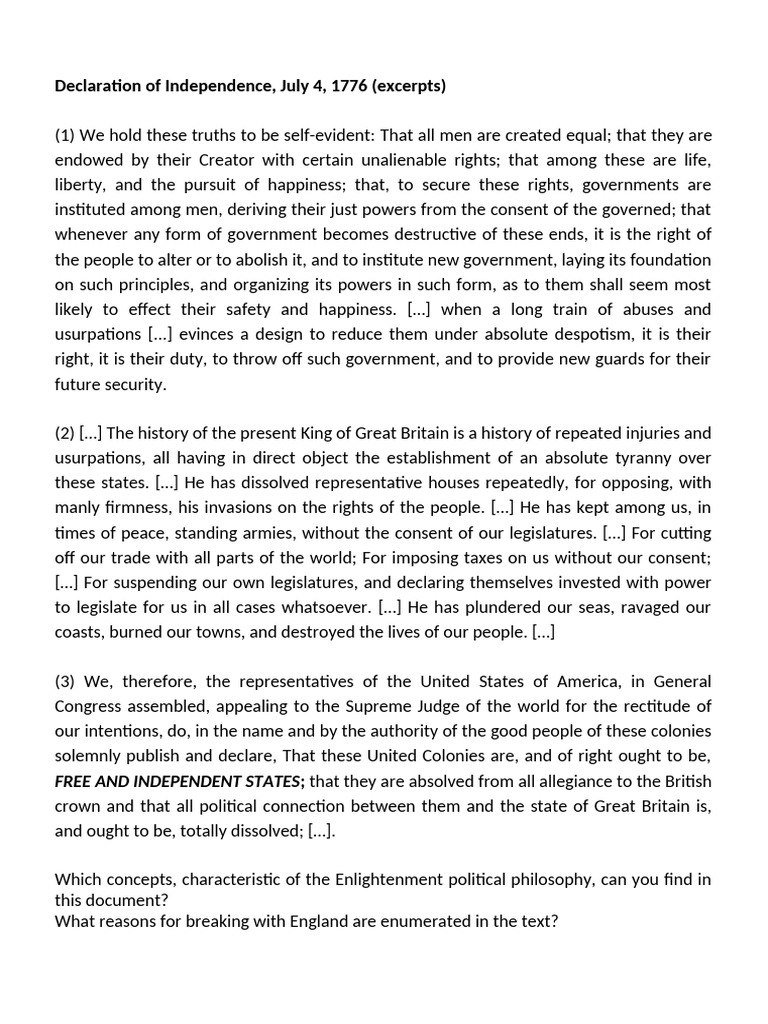 Lekcjekl2a US Declaration of Independence 2 | PDF