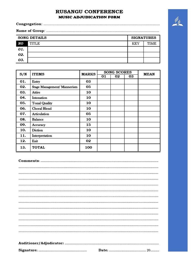 Music Adjudication Form Template | PDF