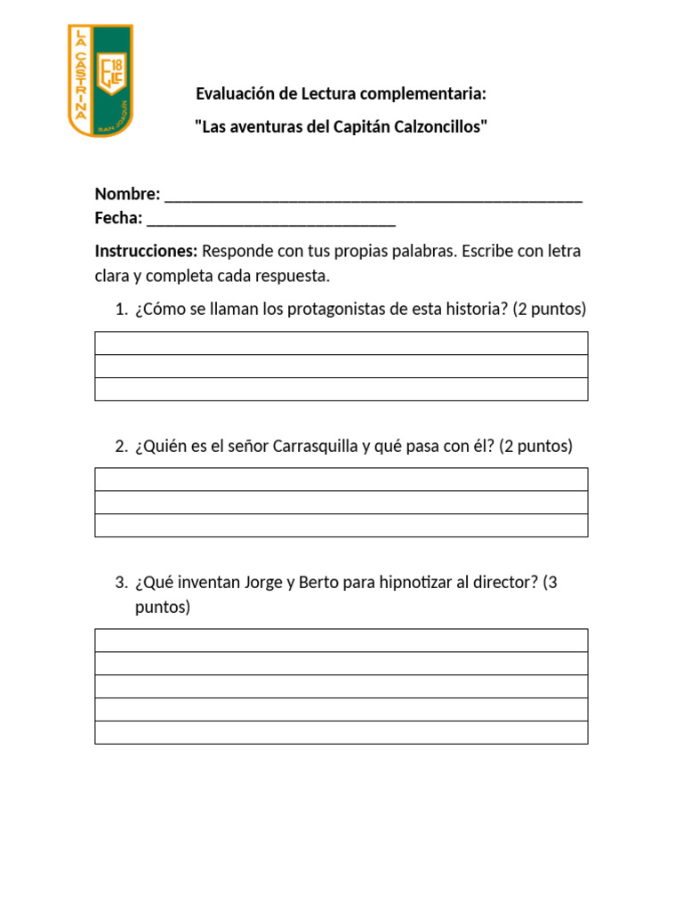 Evaluación de Lectura Complementaria Capitan Calzoncillo | PDF