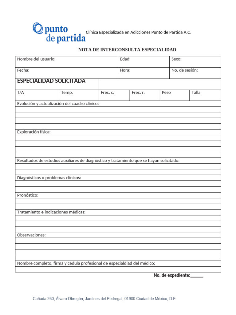 Nota de Interconsulta en Adicciones | PDF
