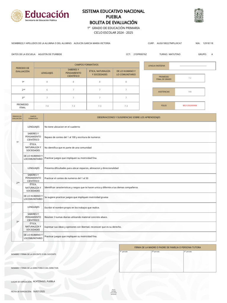 Boletas Primer Grado Ciclo | PDF | Maestros | Pensamiento