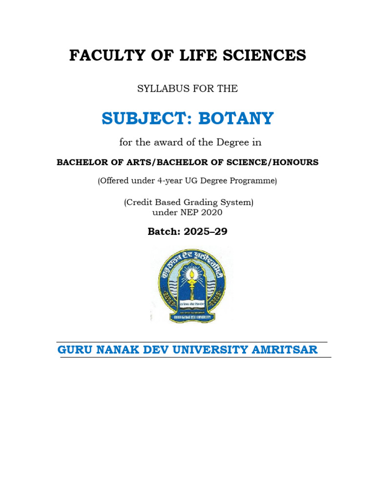 Botany Syllabus for UG Program 2025-29 | PDF | Gene | Cell (Biology)