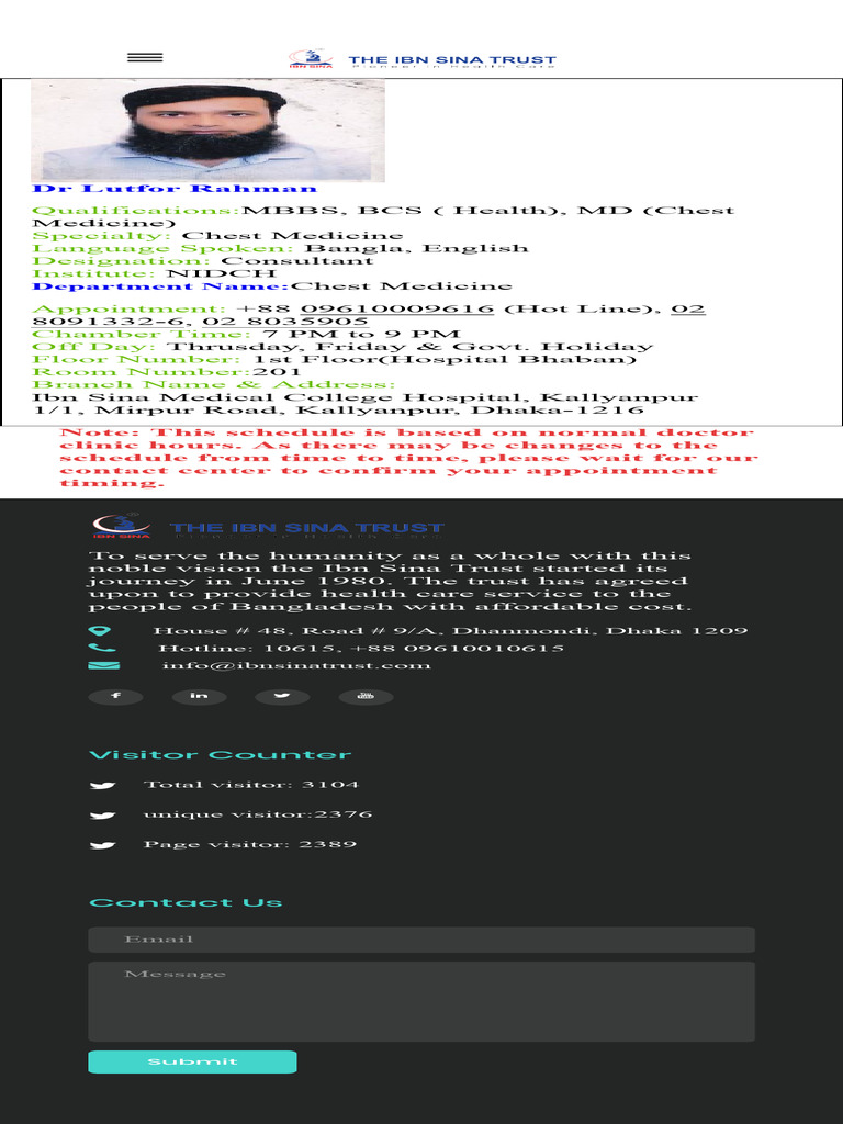 Home The Ibn Sina Trust Pioneer in Healthcare | PDF