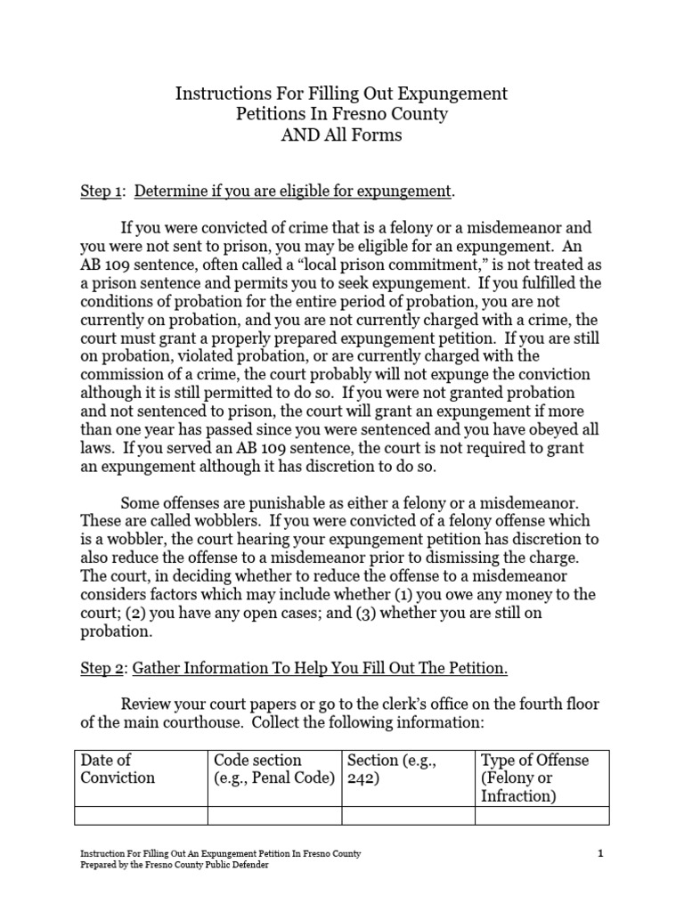 Instructions For Filling Out Expungement Petitions in Fresno County AND ...