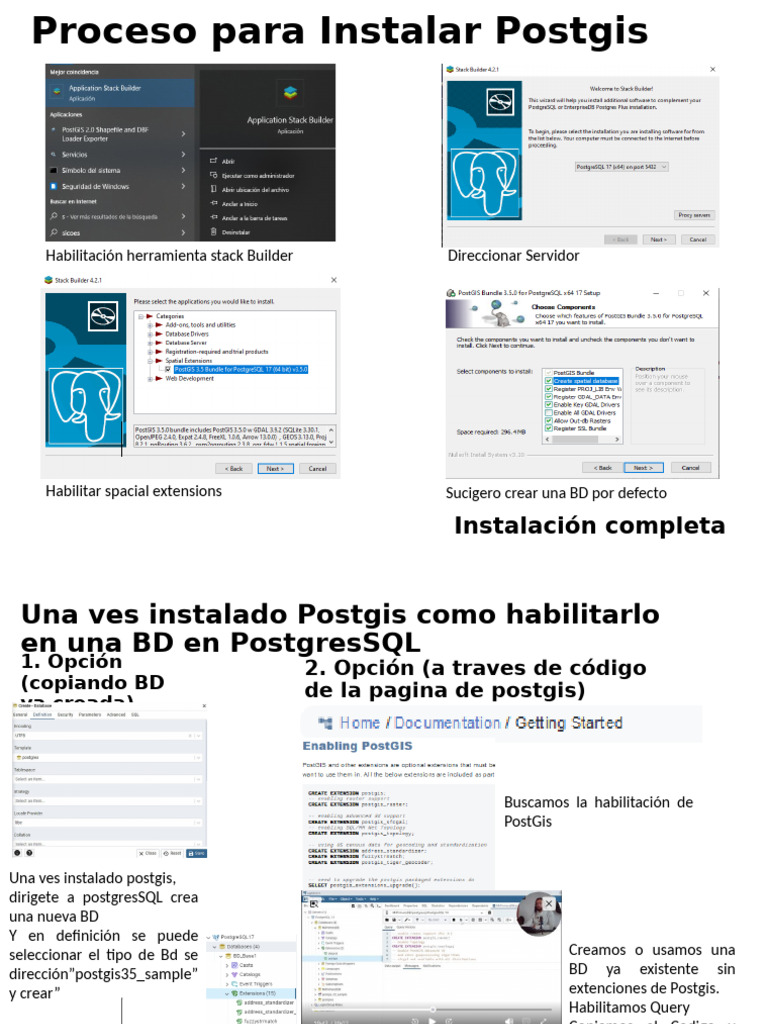 Instalación Completa: Habilitación Herramienta Stack Builder Direccionar Servidor | PDF ...