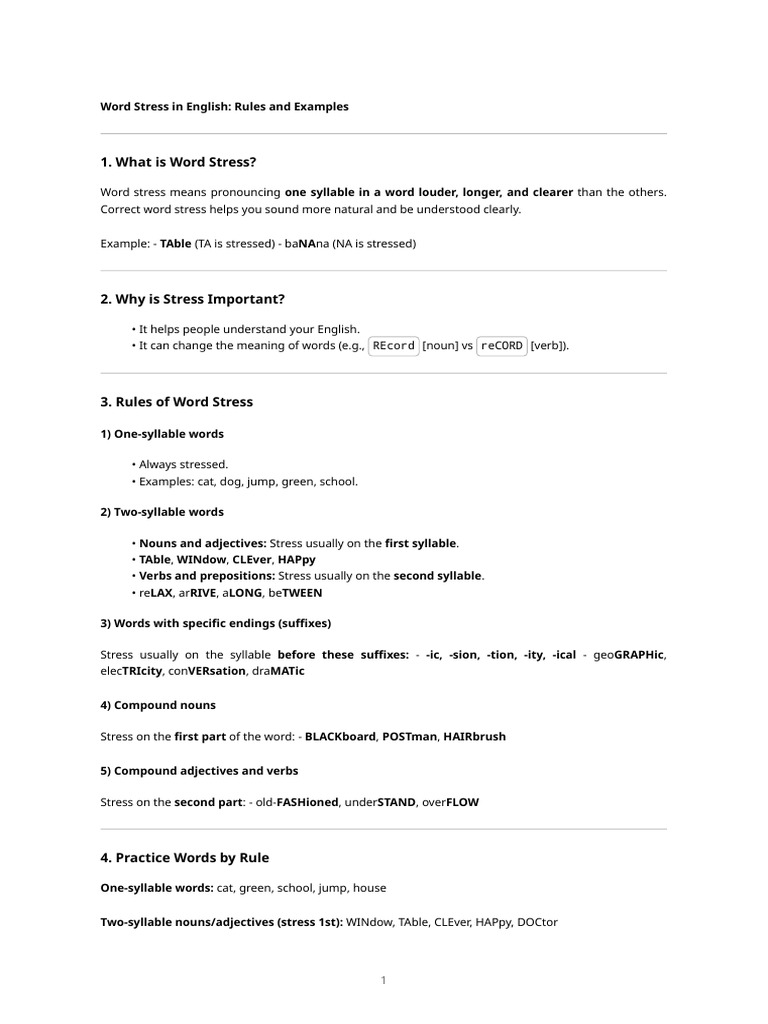 Word Stress Rules | PDF