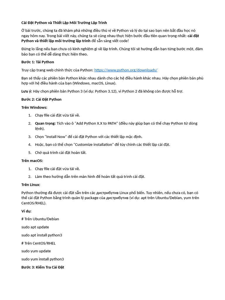 Học Python Cơ Bản (2) Cài Đặt Python Và Thiết Lập Môi Trường Lập Trình | PDF