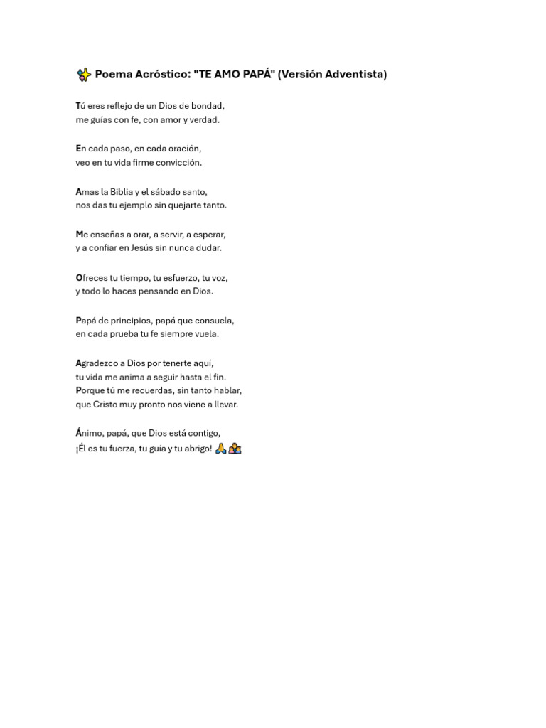Poema Acróstico: Te Amo Papá | PDF