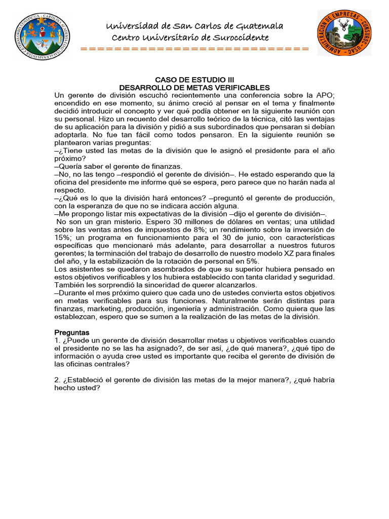 Caso de Estudio IV Metas Verificables | PDF