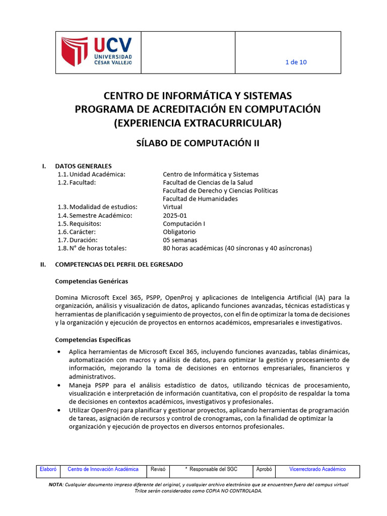 Silabo C2 - Re - 2025 | PDF | Informática | Microsoft Excel