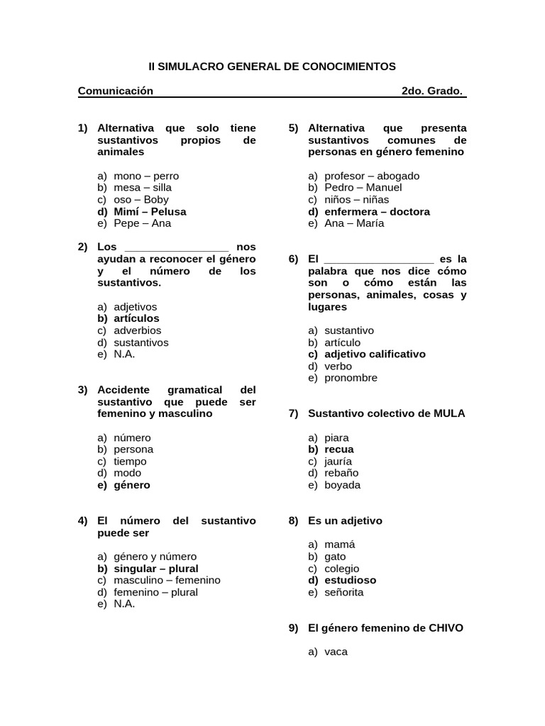 II SIMULACRO GENERAL CONOCIMIENTOS - COMUNICACION - 2grado 2024 | PDF