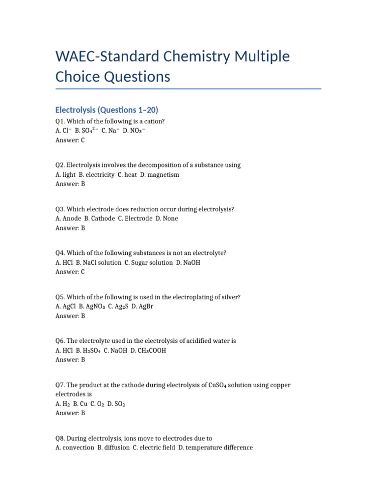 WAEC Chemistry MCQs Part1 | PDF | Redox | Ester