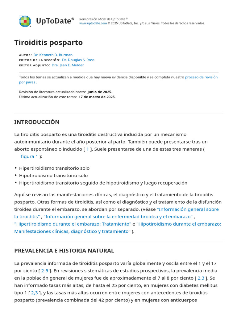 Tiroiditis Posparto - UpToDate | PDF | Tiroides | Glándulas