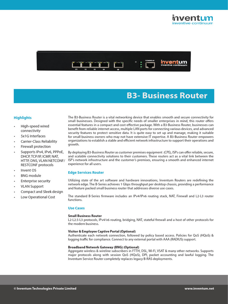 B3 Business Router Datasheet | PDF | Router (Computing) | Computer Network