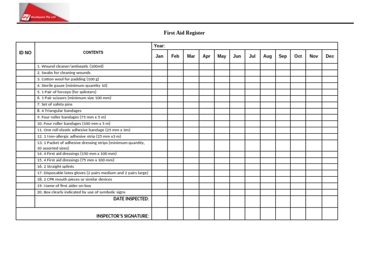 First Aid Box Inventory Register | PDF