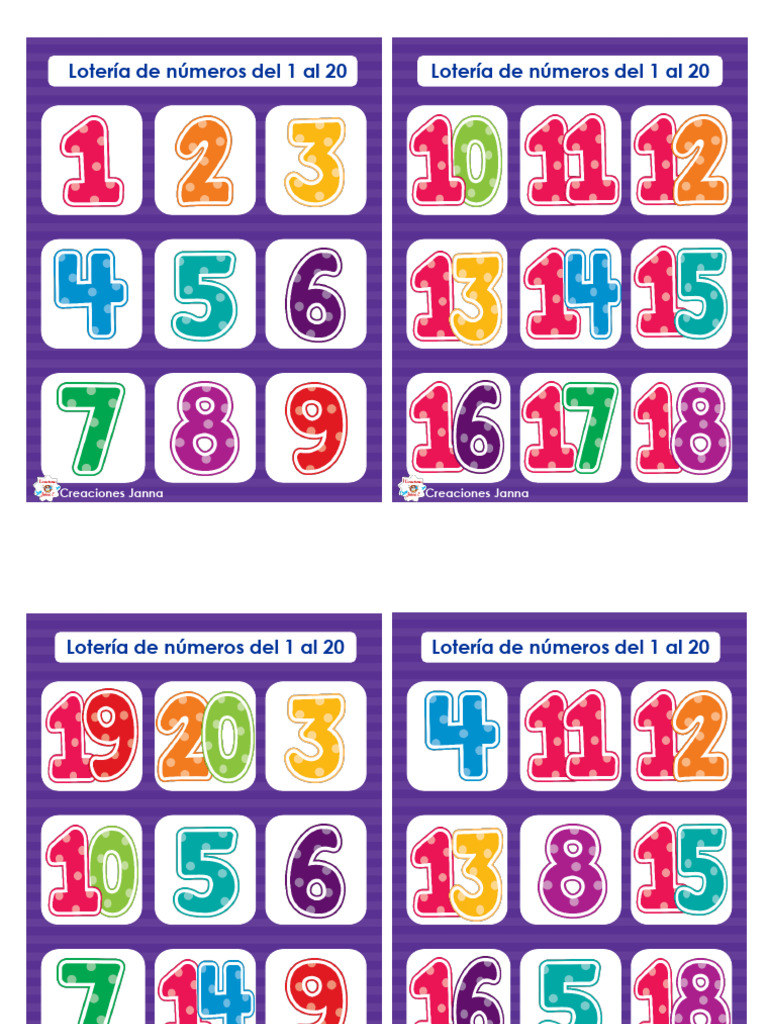 Loteria de Números 1 Al 20 | PDF | Rectángulo | Geometria clasica