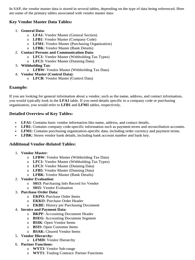 Vendor Master Tables | PDF | Invoice | Receipt
