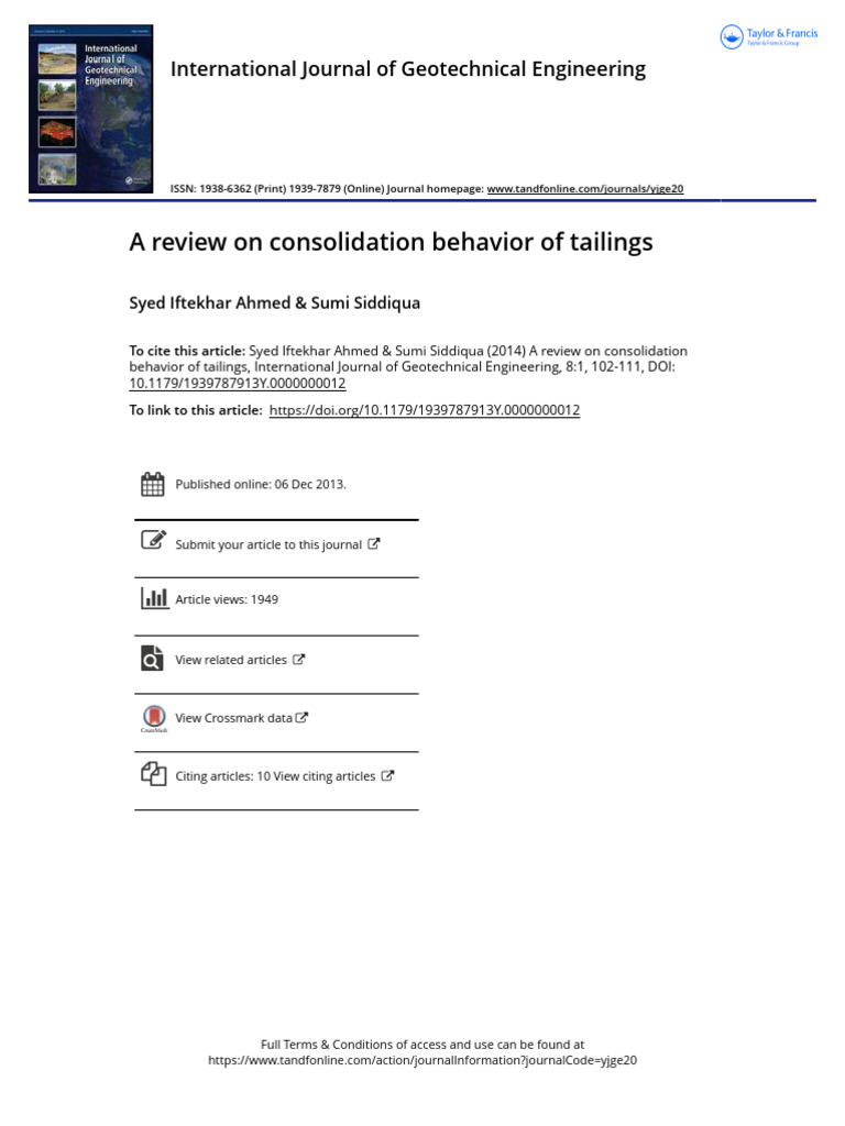 Tailings Consolidation Behavior Review | PDF | Applied And ...