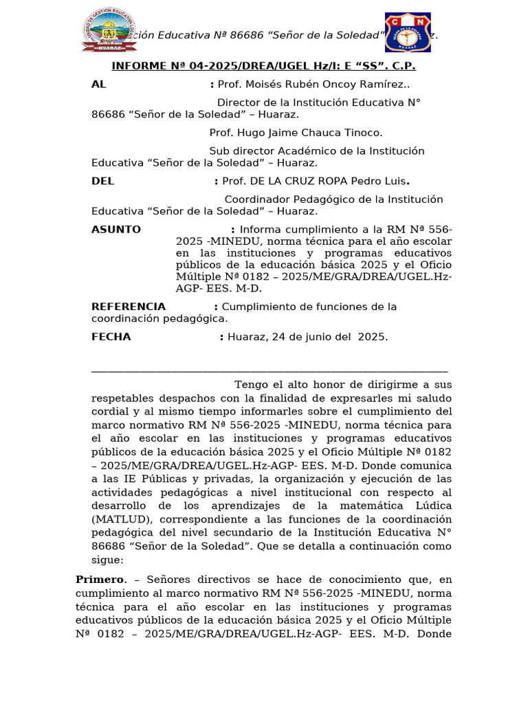 Informe sobre Actividades Pedagógicas 2025 | PDF | Escuelas | Aprendizaje