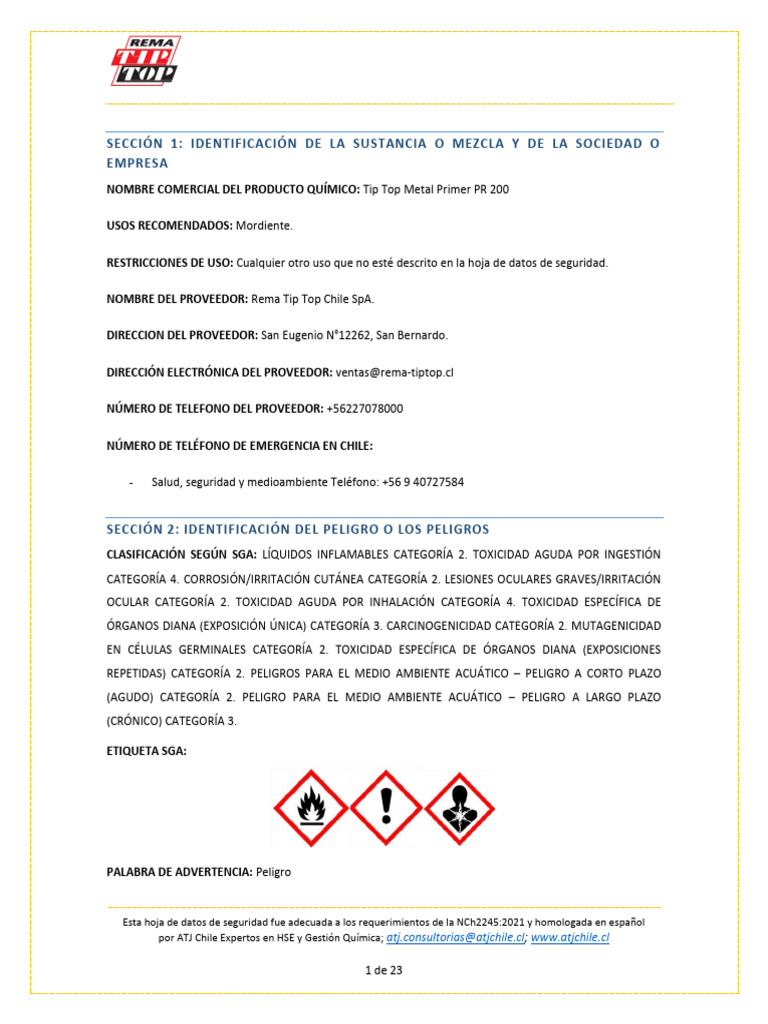 HDS TIP TOP Metal Primer PR 200 NCh2245-2021 | PDF | Residuos ...